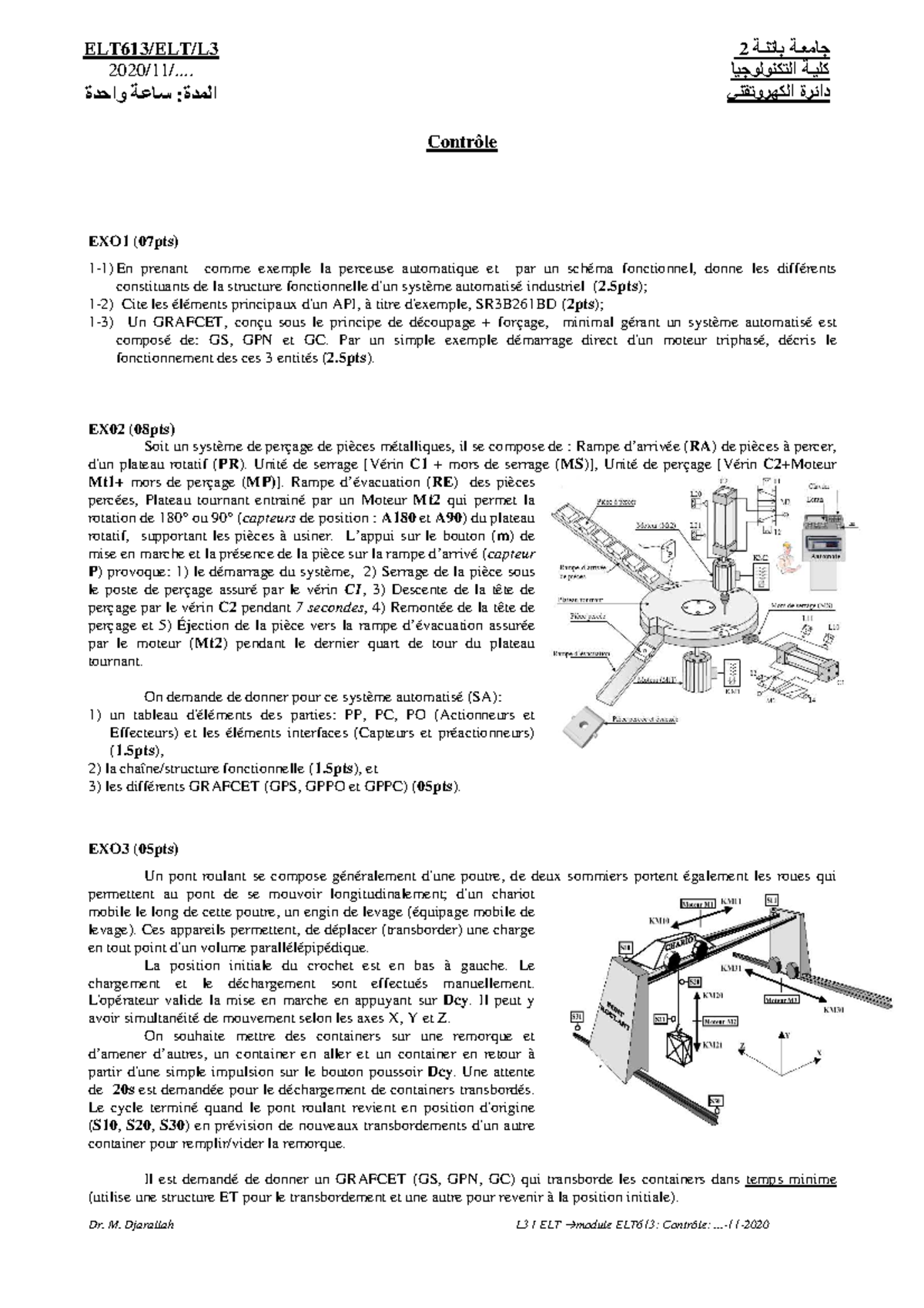 Corrigé de l'Examen 1 en Automatisme Industriel ELT613/L3 - Studocu