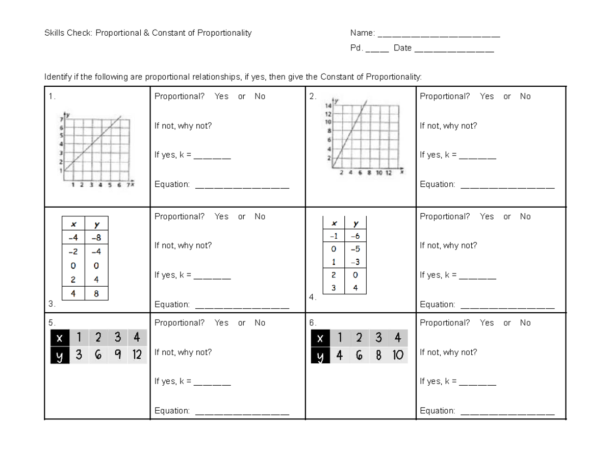 Skills Check: Proportional Relationships & Constants of Proportionality ...