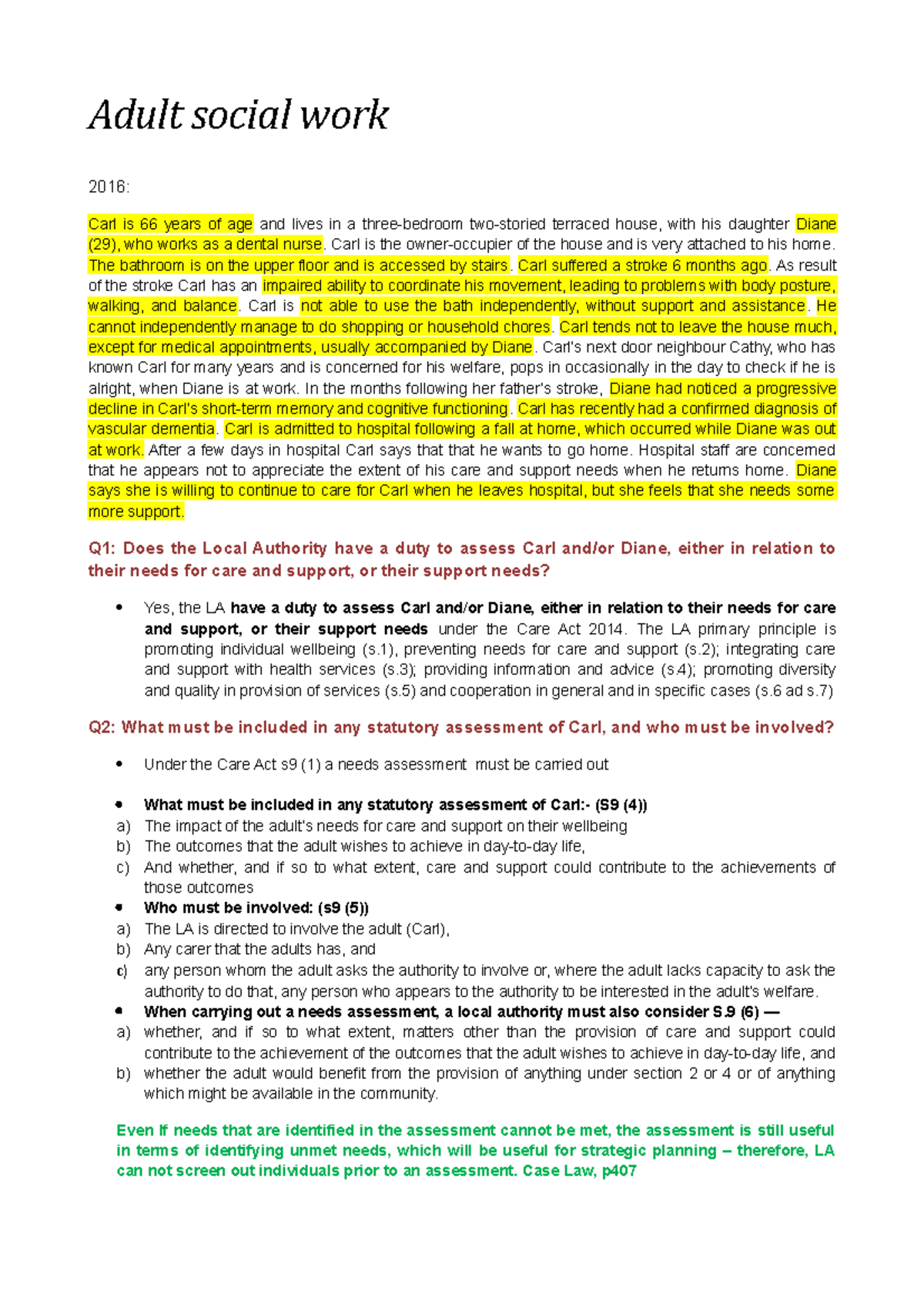 Adult Social Work Case Studies: Assessments & Care Needs - 2016-2018 ...