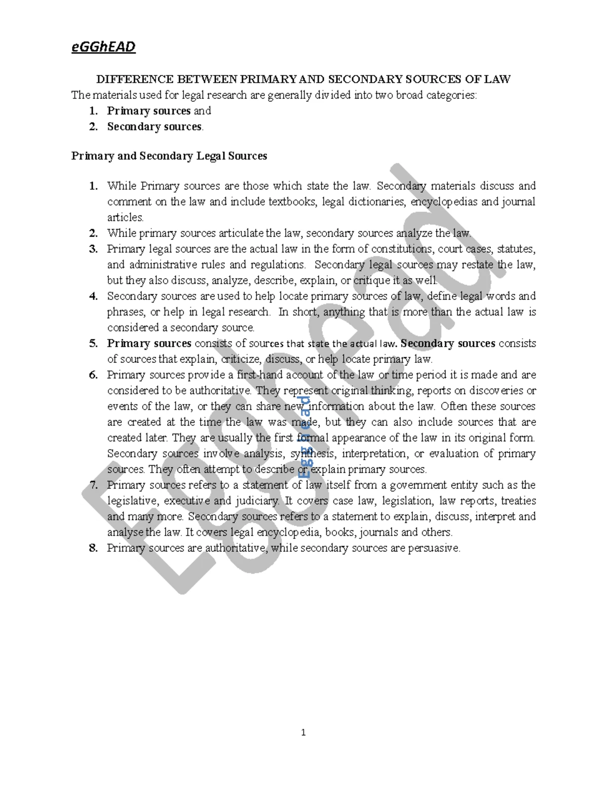 Difference Between Primary AND Secondary Sources OF LAW - E g g h e a d ...