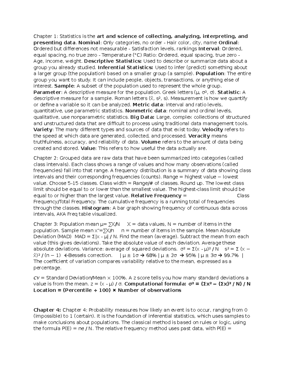 BU255 Cheat Sheet: Key Concepts in Statistics and Probability - Studocu