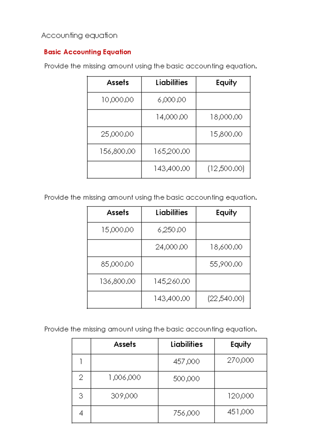 01A - Basic Accounting Equation Analysis and Solutions - Studocu