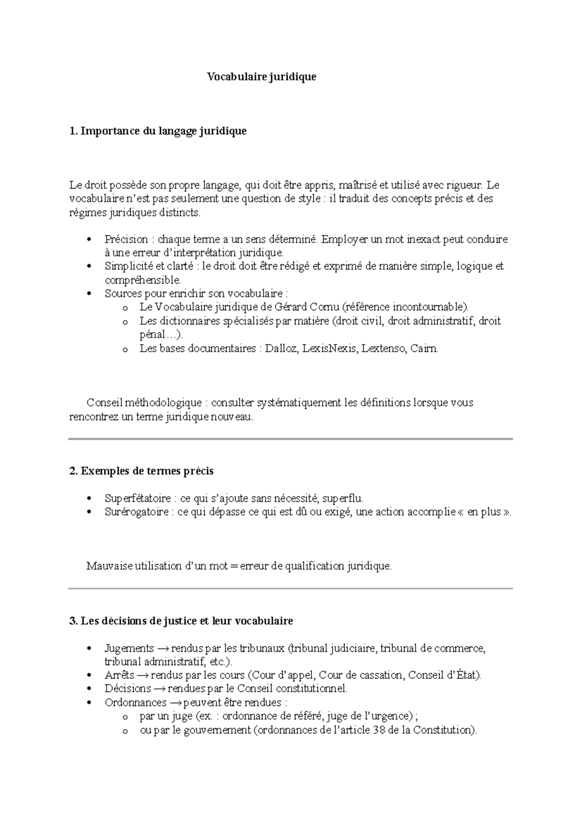Vocabulaire Juridique 1 - Méthodologie et Importance du Langage - Studocu