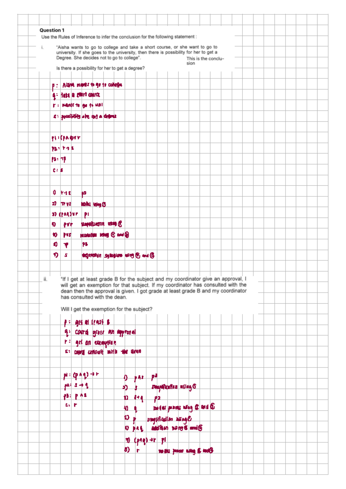 Exercise 3 - Tutorial on Rules of Inference and Conclusions - Studocu