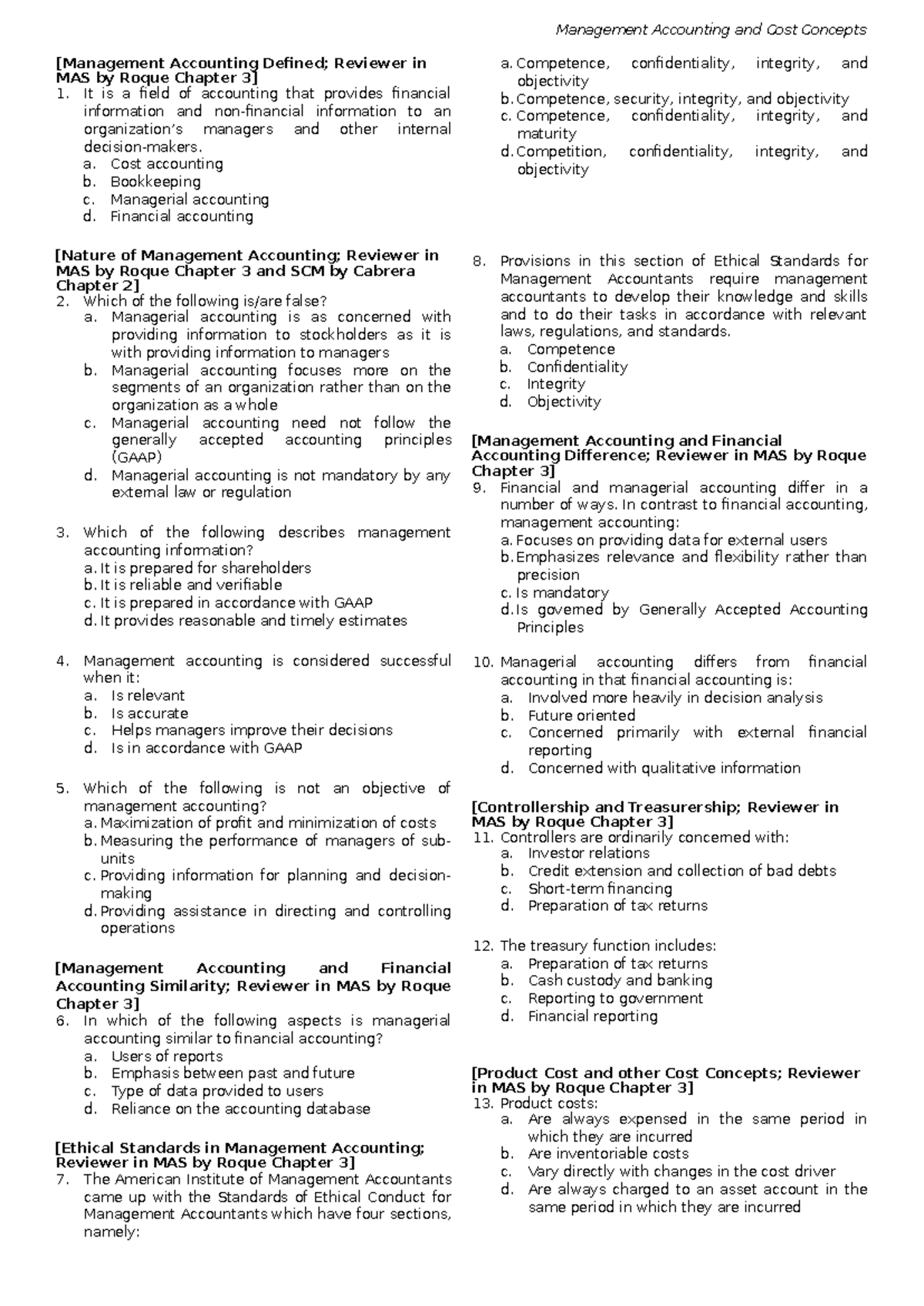 Management Accounting and Cost Concepts Reviewer in MAS Roque Chapters ...