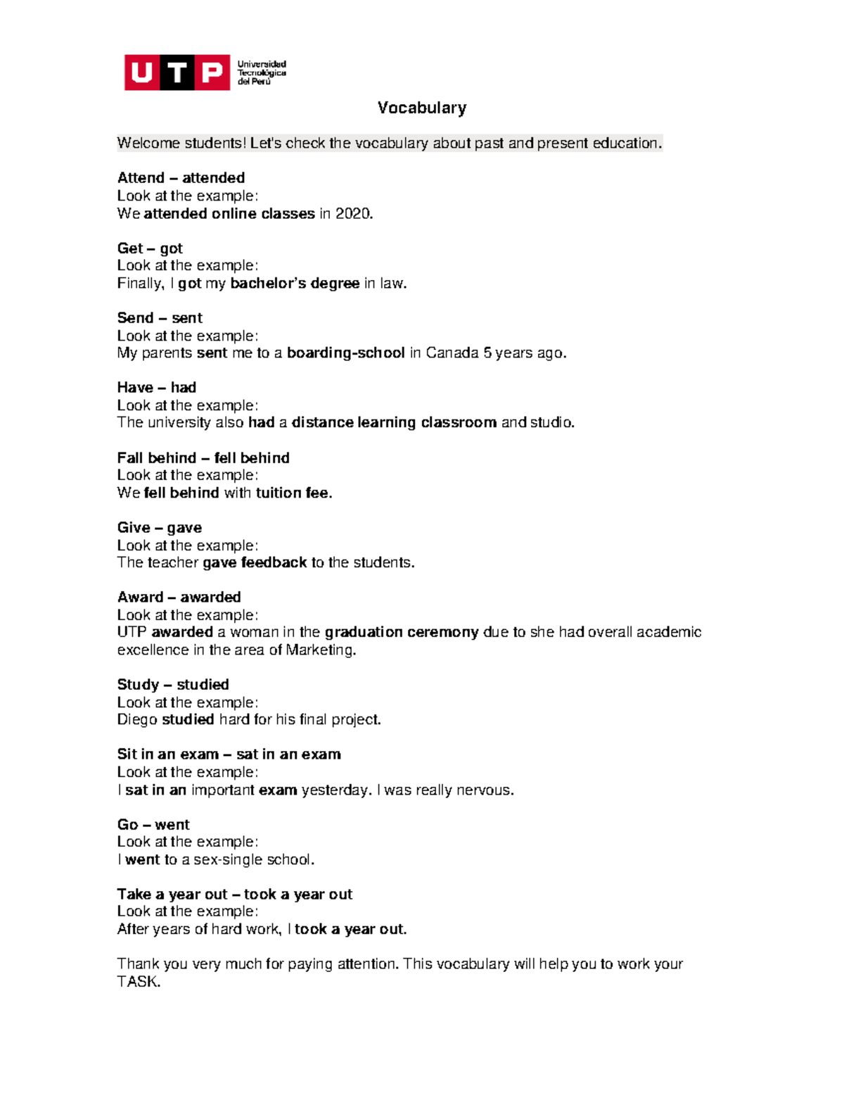 PDF - Vocabulary - Vocabulary Welcome students! Let's check the ...