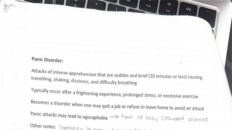 Abnormal Psychology 2: Class Notes on Panic & Anxiety Disorders - Studocu