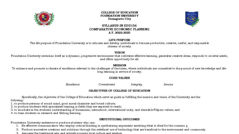 Syllabus for EDU156: Comparative Economic Planning - Trends & Issues ...