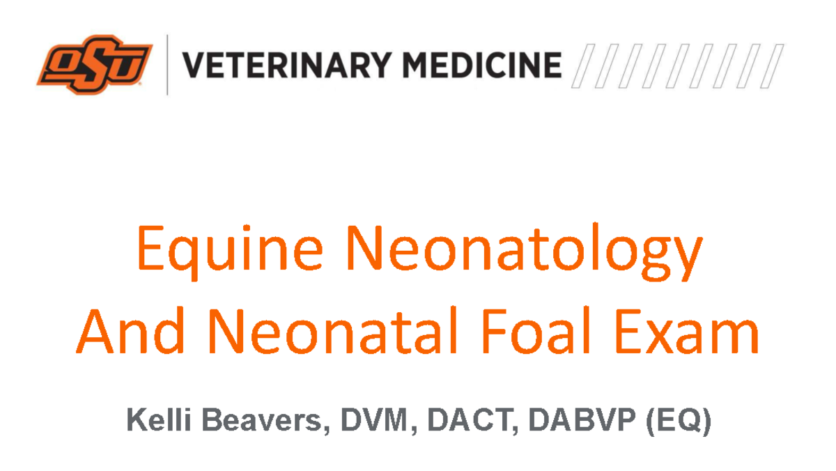 Equine Neonatology: Neonatal Foal Exam & Common Abnormalities OSU CVM - Studocu