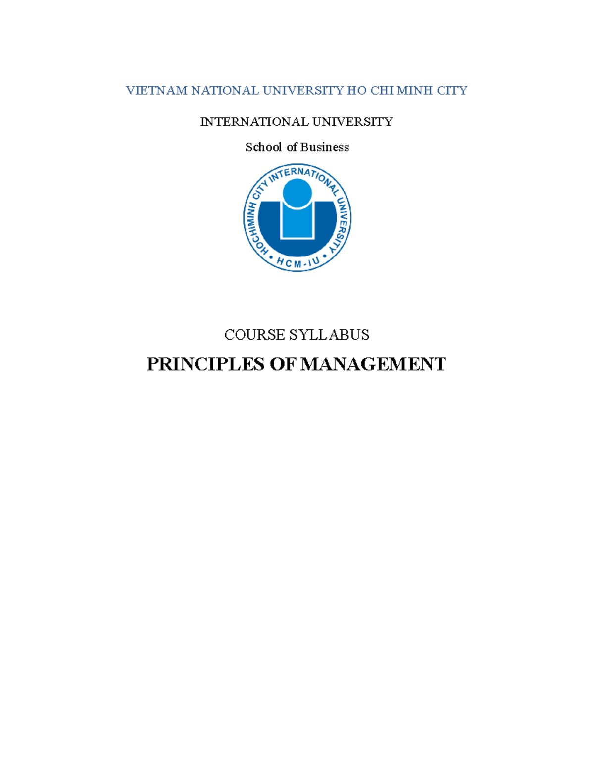 Principles of Management Syllabus (G13) - VIETNAM NATIONAL UNIVERSITY ...