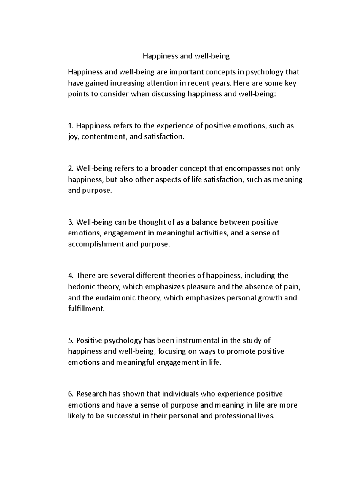 Psychology Study on Happiness & Well-being Concepts - Studocu
