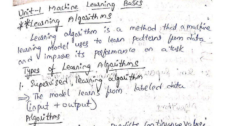 DL Unit-1: Introduction to Machine Learning Algorithms and Concepts ...