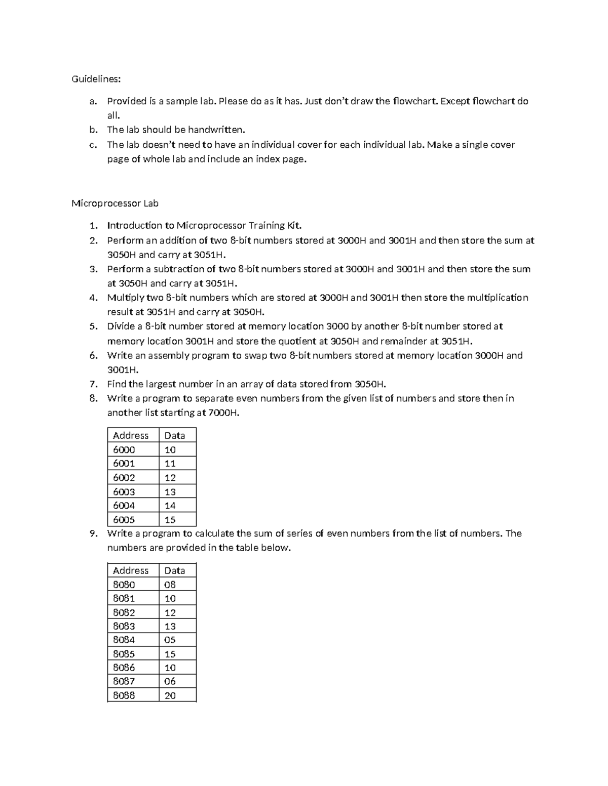 Microprocessor LAB BIM: Flowchart & Assembly Program Guidelines - Studocu
