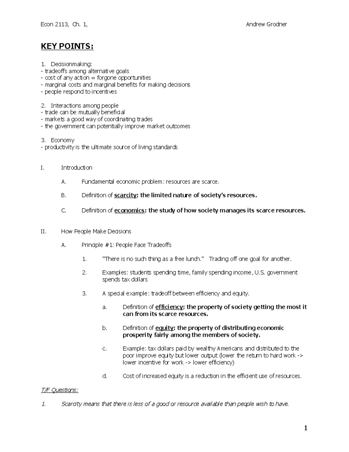 Econ 2113 - Ch. 1: Key Economic Principles & Decision Making - Studocu
