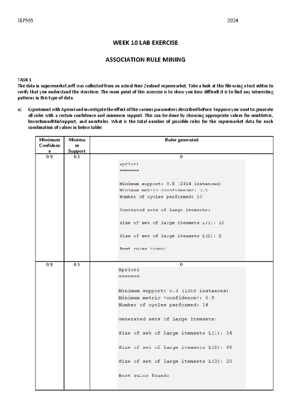 ISP565 2024 WEEK 10 LAB EXERCISE: Association Rule Mining - Studocu