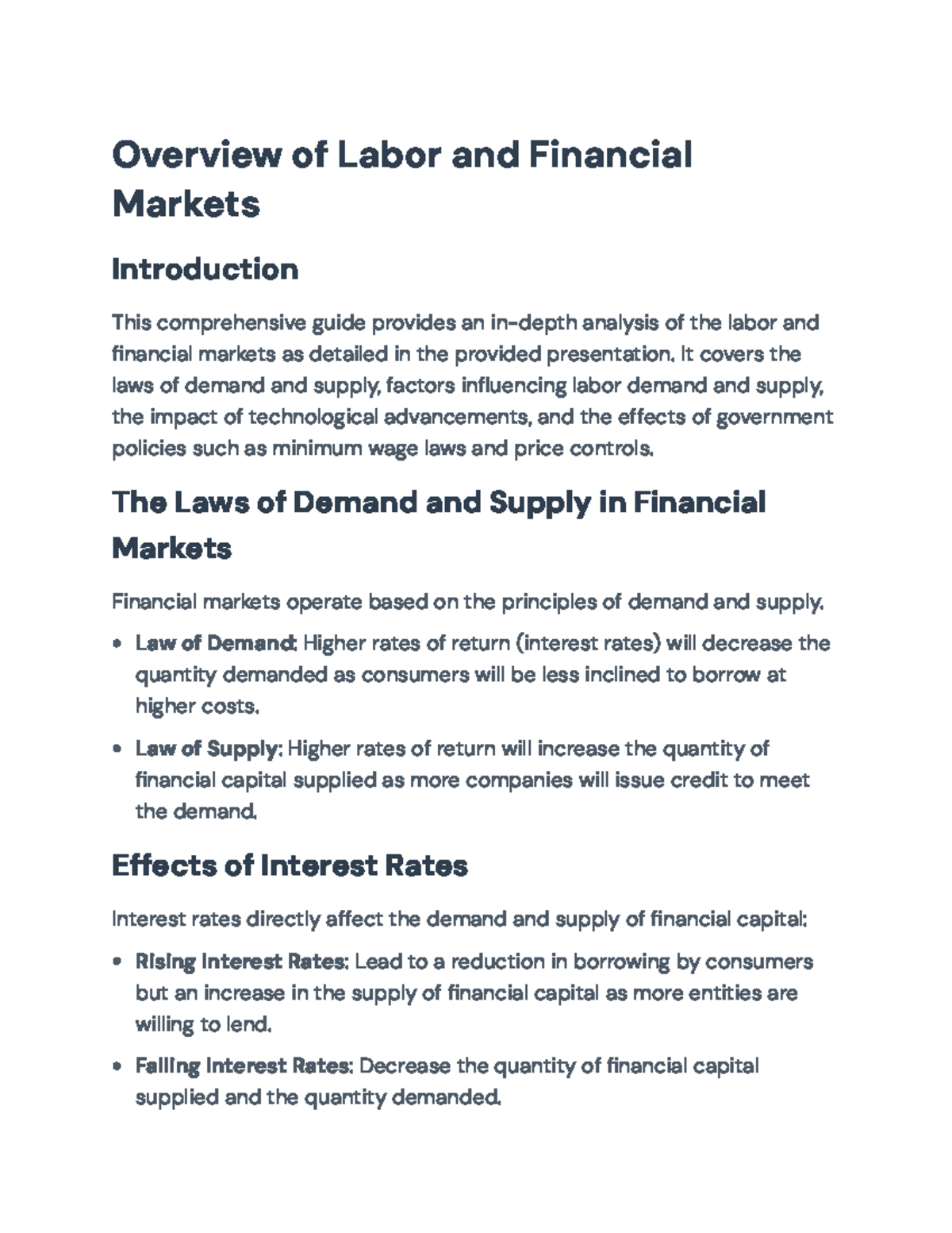 Labor and Financial Markets Overview - Key Economic Dynamics and ...