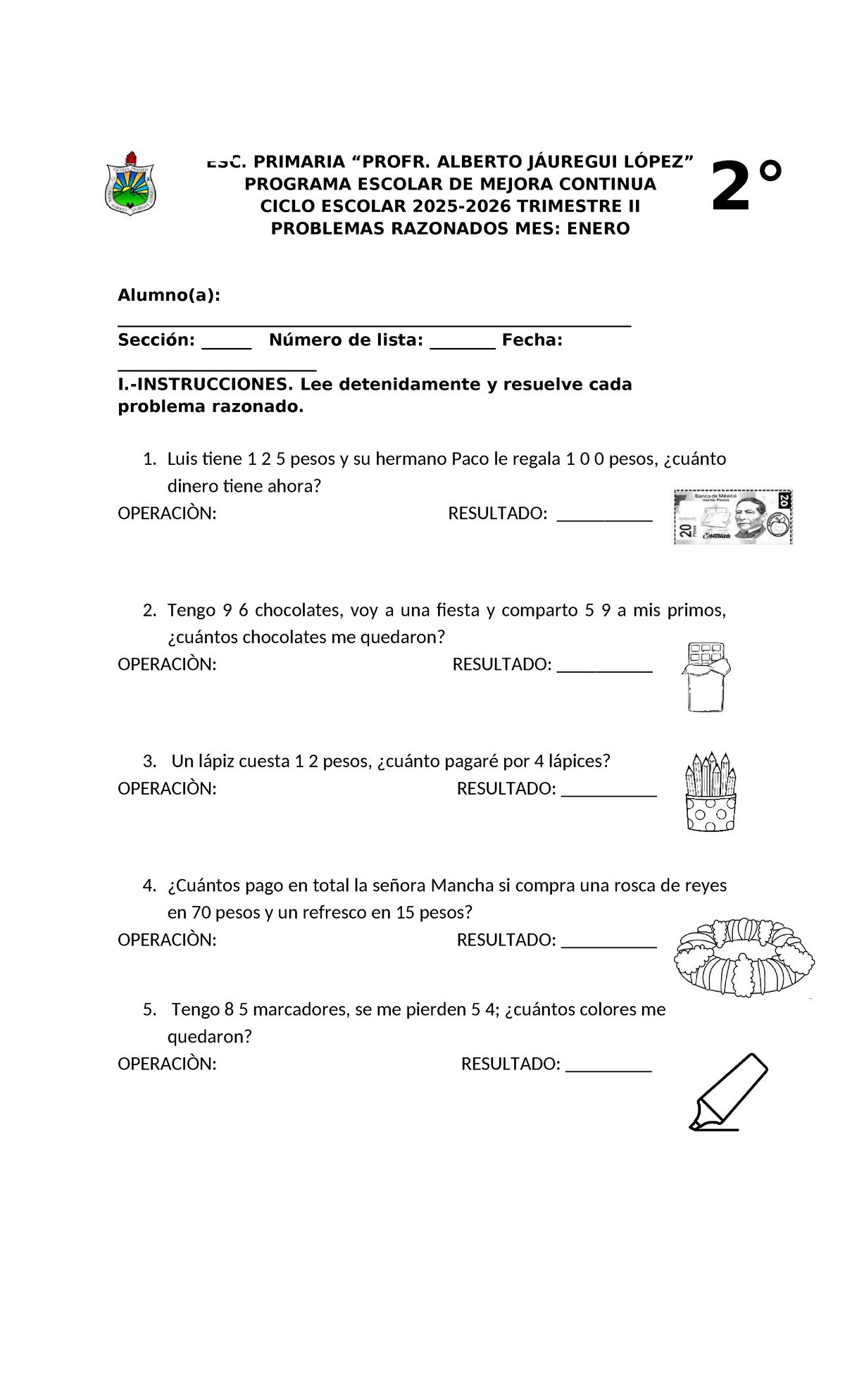 ESC. PRIMARIA ALBERTO JÁUREGUI PROBLEMAS RAZONADOS TRIMESTRE II - Studocu