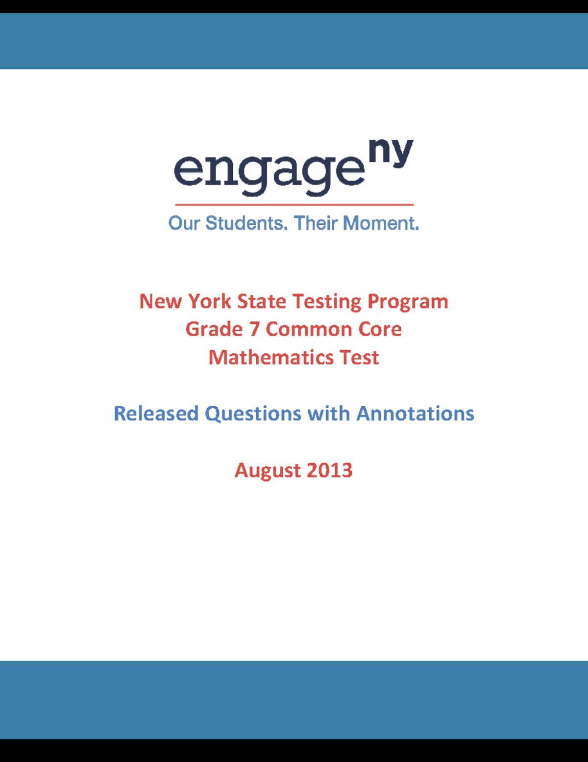 Grade 7 Mathematics Test: Released Questions & Annotations (Aug 2013 ...