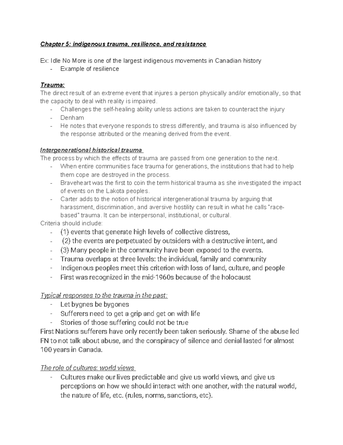SLGY 2250 Final Exam Study Guide: Indigenous Trauma, Resilience, and ...