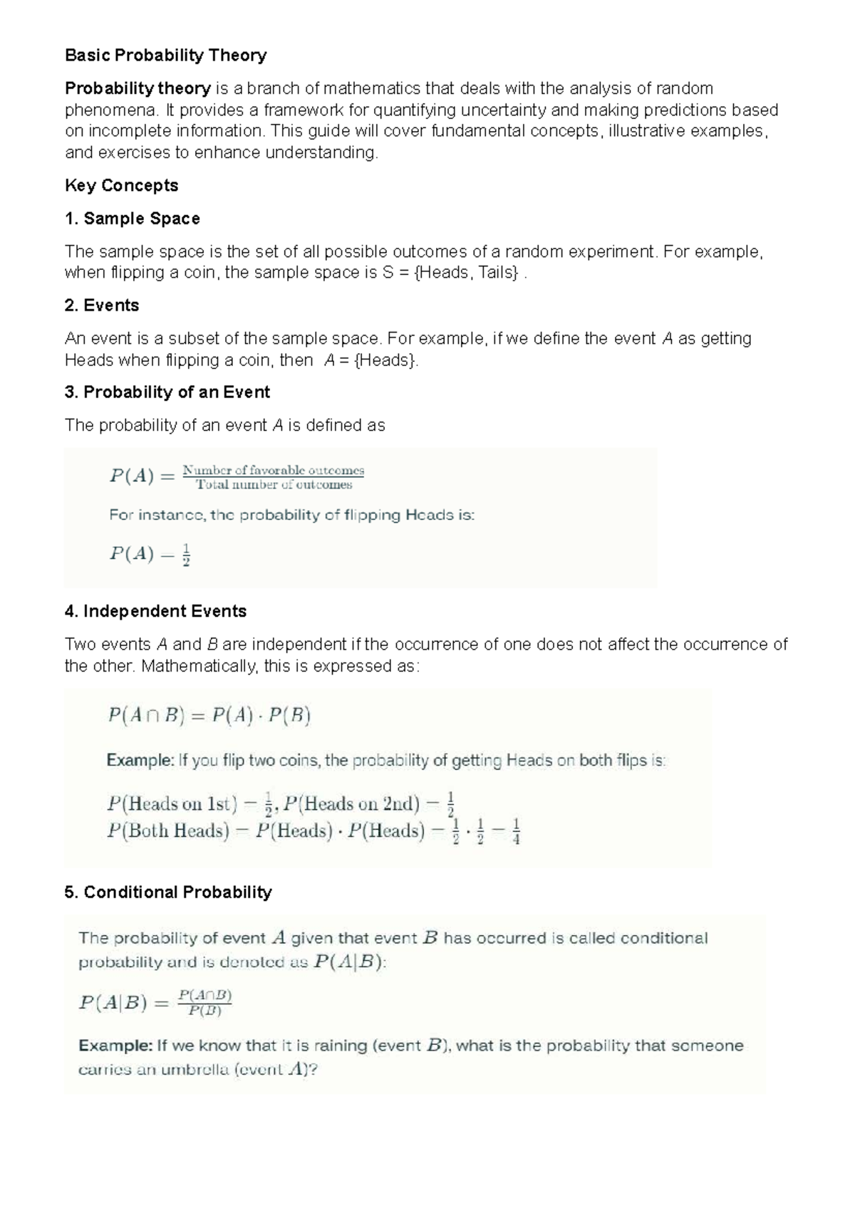 Basic Probability Theory: Key Concepts and Examples (Handout 5) - Studocu
