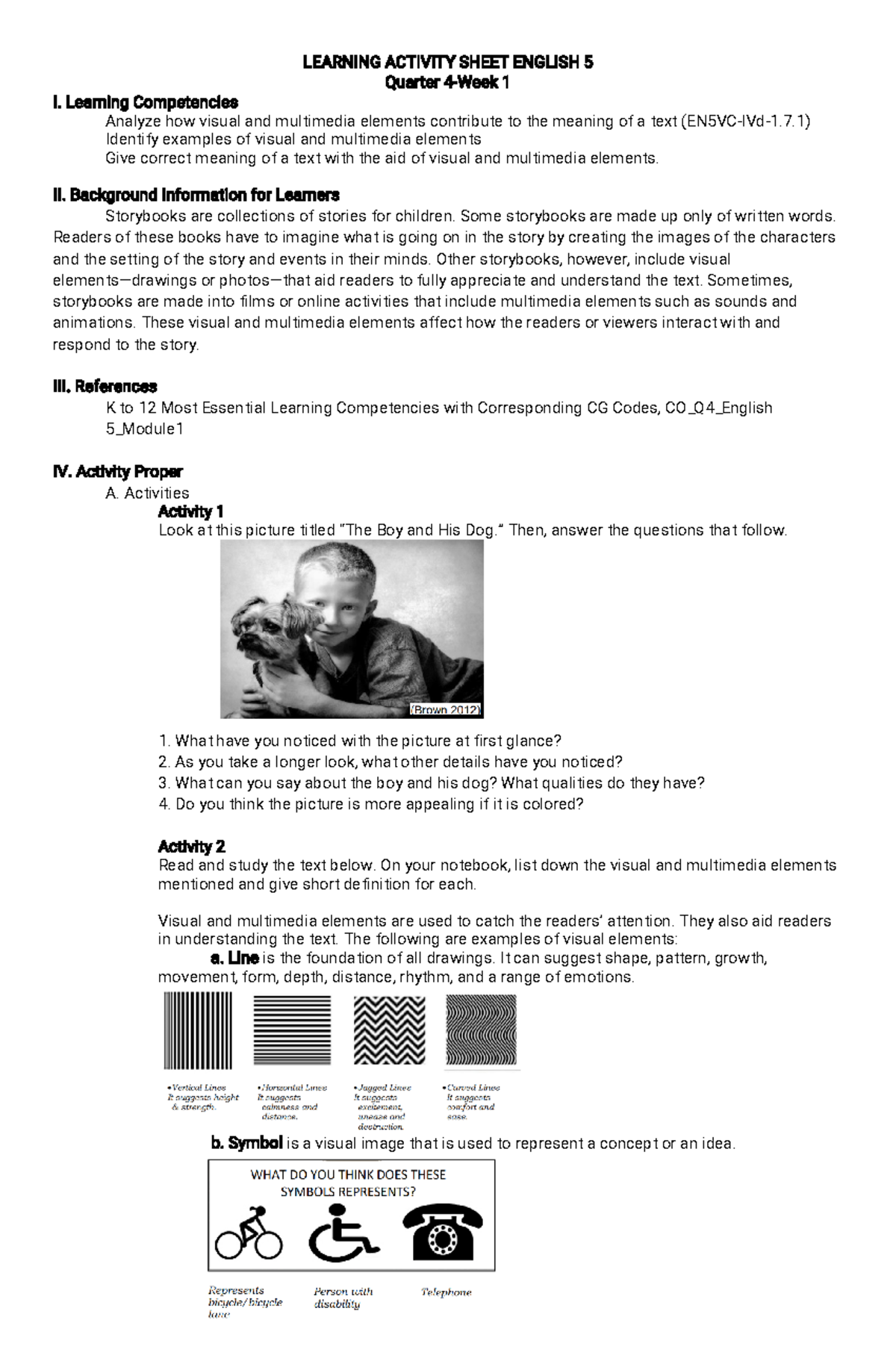 EN5 - Worksheet: Understanding Visual & Multimedia Elements in Texts ...