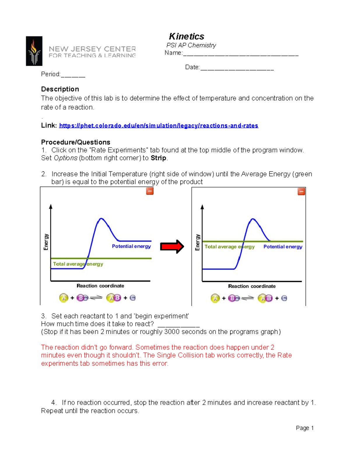 AP Chem Kinetics Lab: Effects of Temp & Conc on Reaction Rates - Studocu