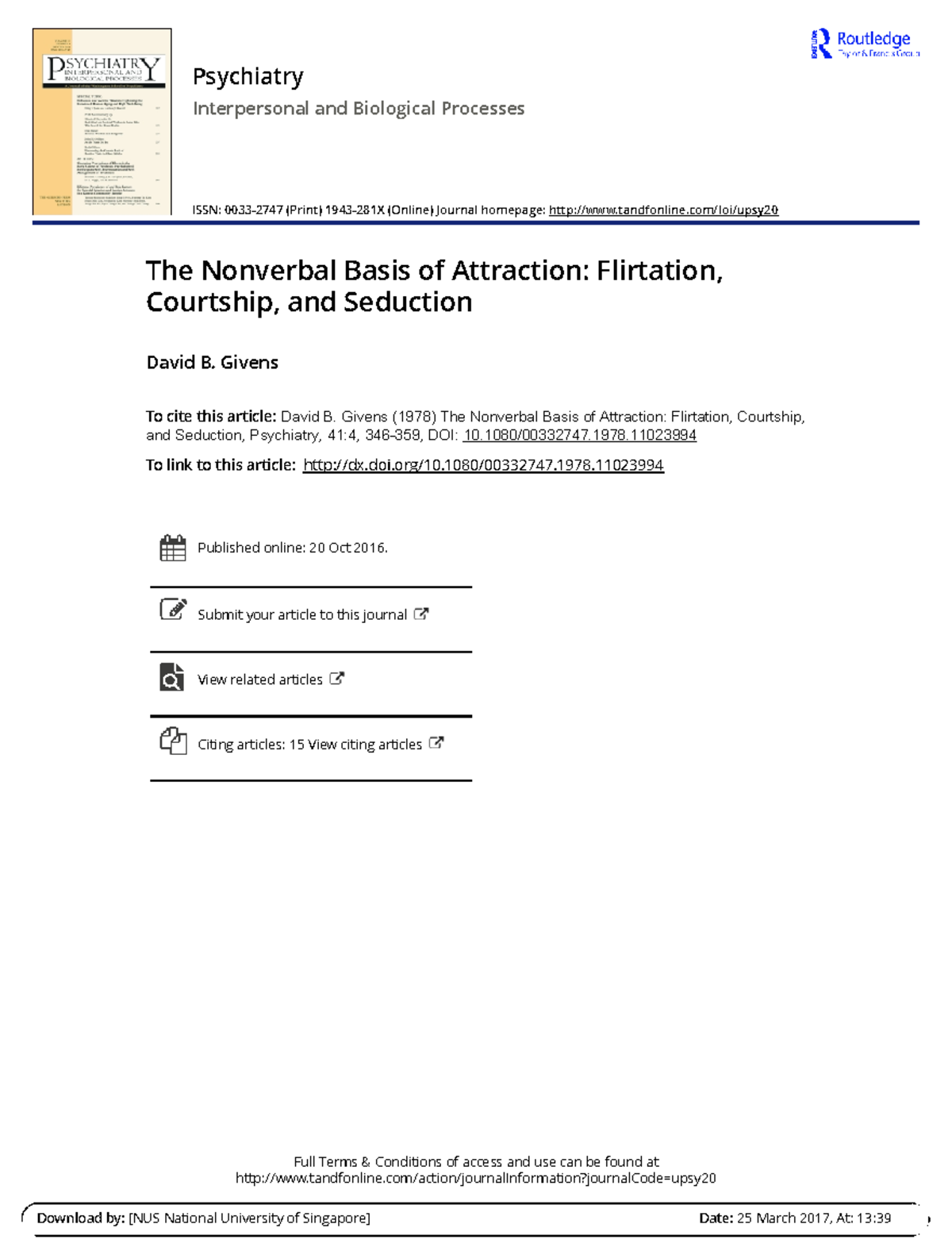 Psychiatry 41:4 - The Nonverbal Basis of Attraction: Flirtation ...