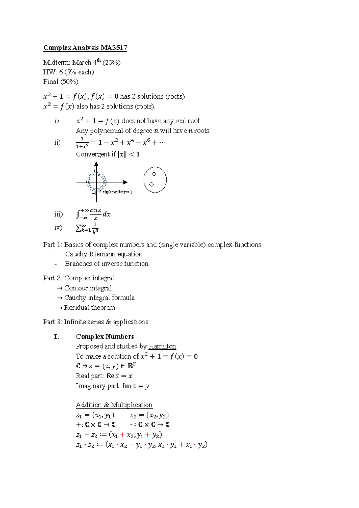 Complex Analysis MA3517 Midterm Lecture Notes: Key Concepts and ...