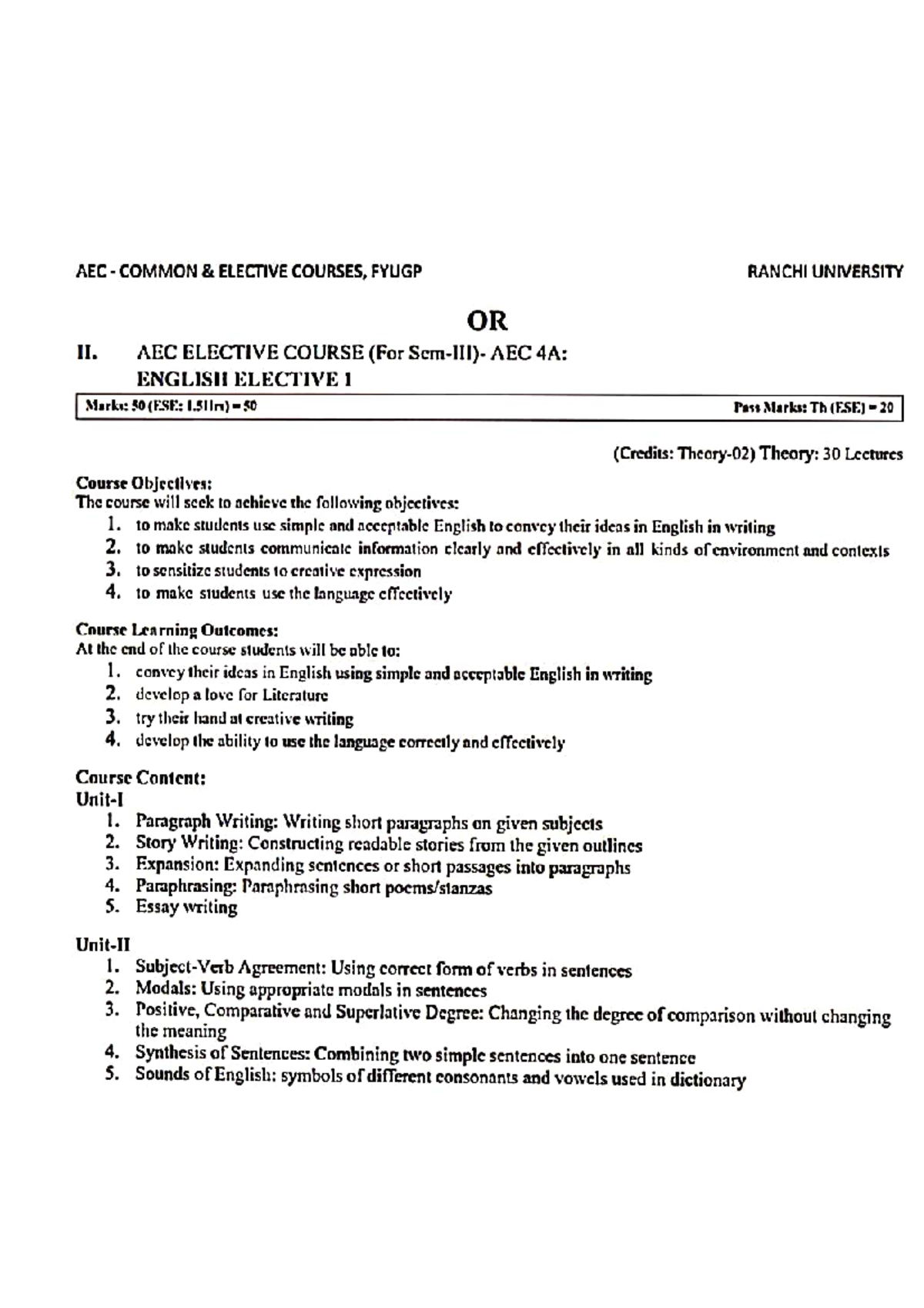 AEC 4A English Elective Course Overview and Objectives - Studocu