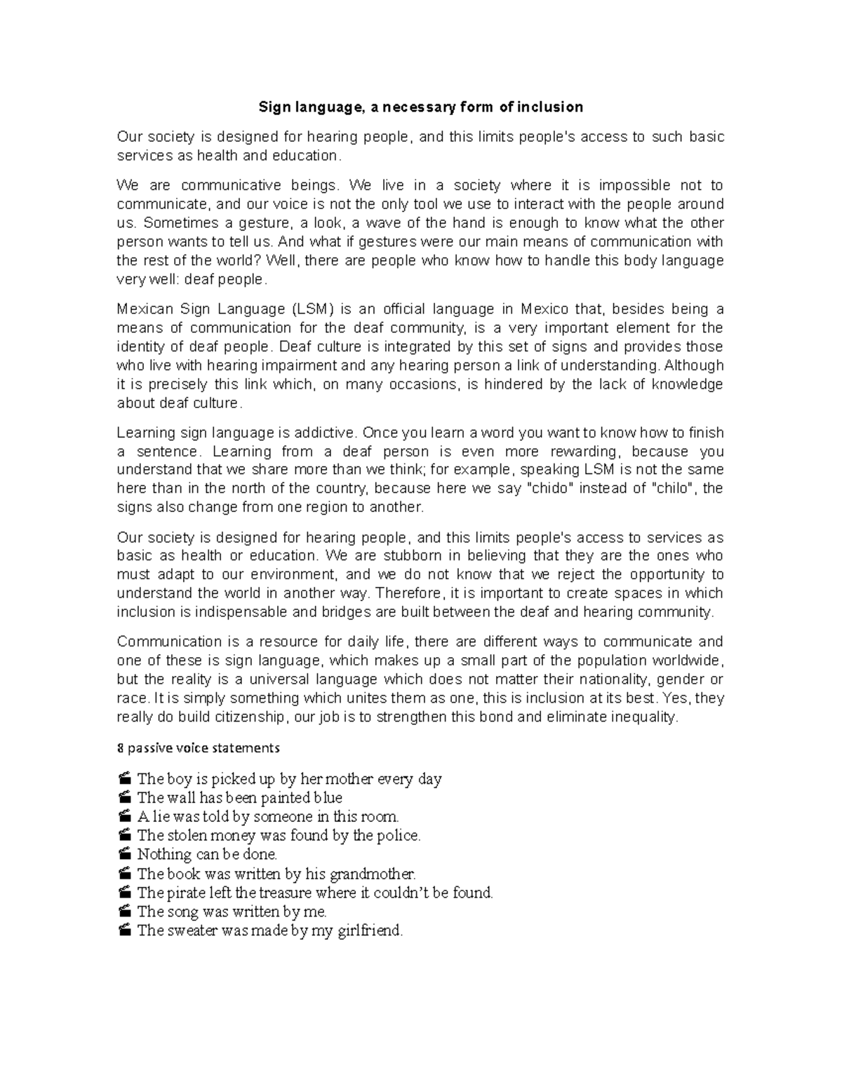 Essay on Inclusion Through Sign Language - Studocu