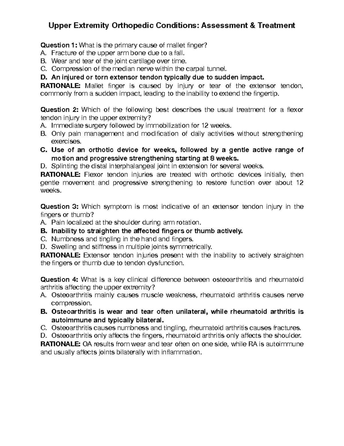 Upper Extremity Orthopedic Conditions: Assessment & Treatment Notes ...