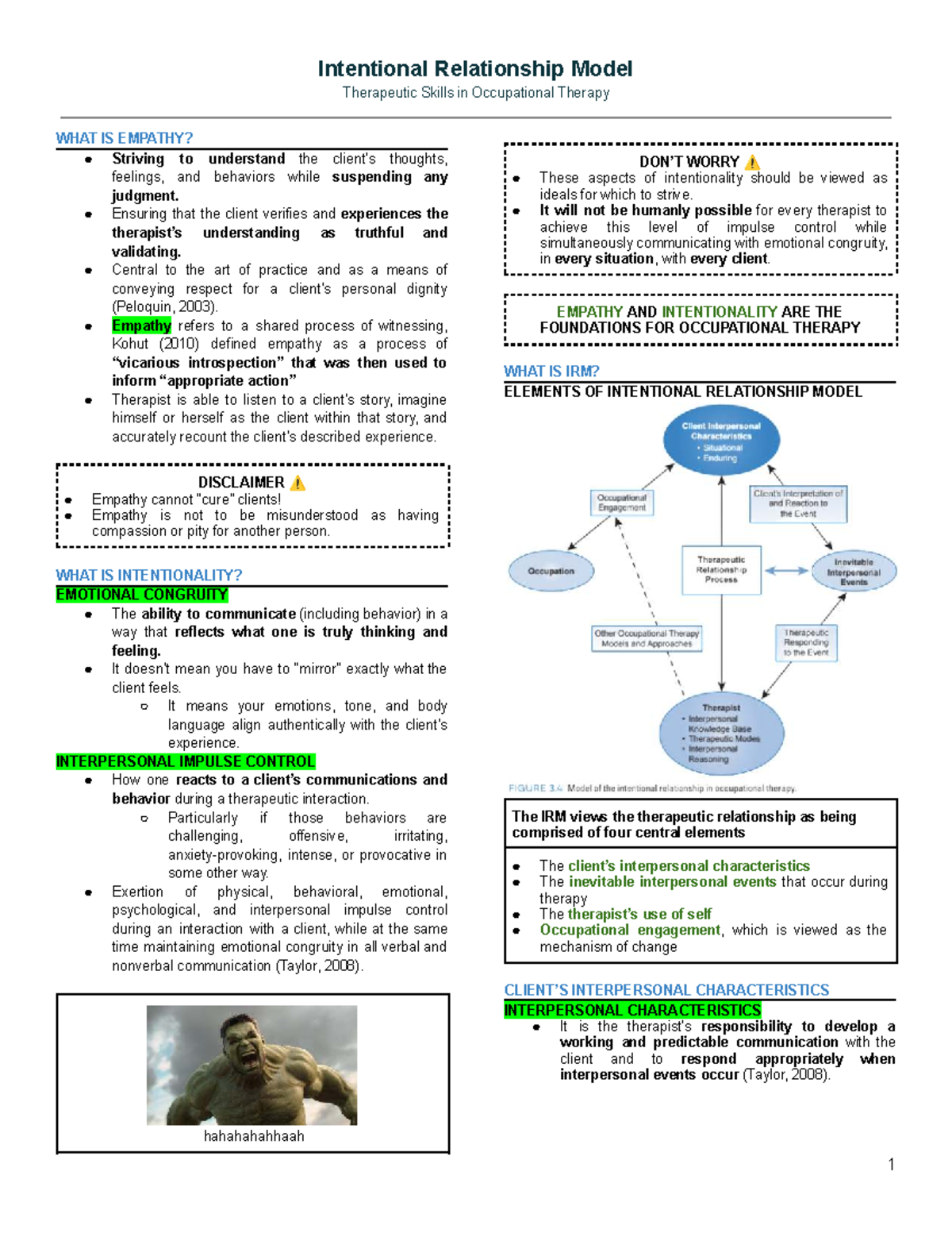 Intentional Relationship Model: Empathy & Skills in OT (OT 101) - Studocu