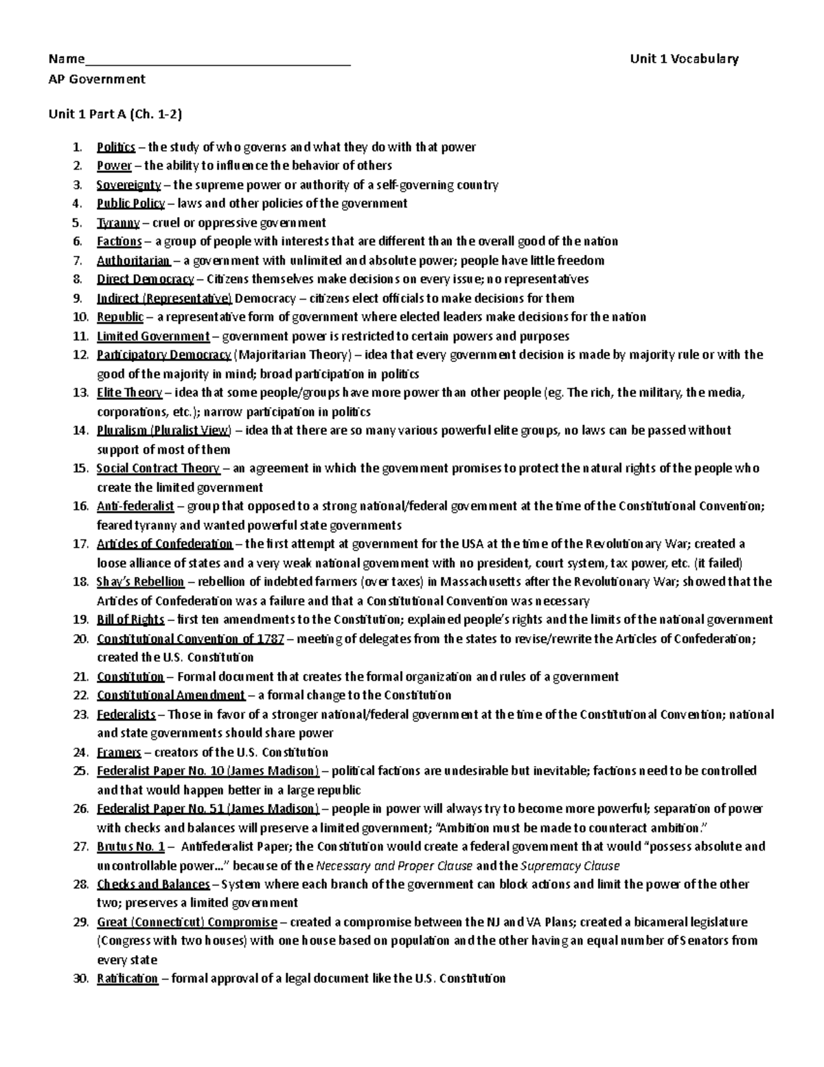 Unit 1 Vocab - topical divided by 1A and 1B - Google Docs - Name ...