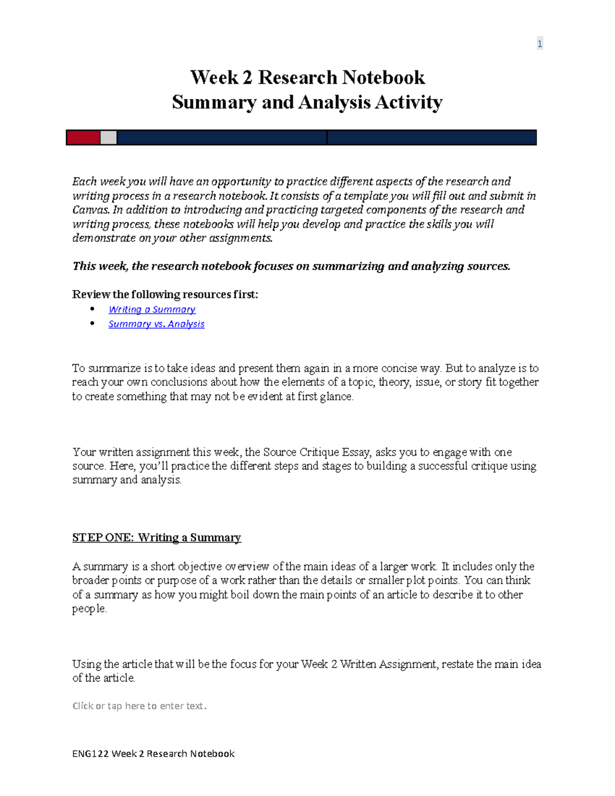 ENG122 Week 2 Research Notebook Doc - 1 Week 2 Research Notebook ...