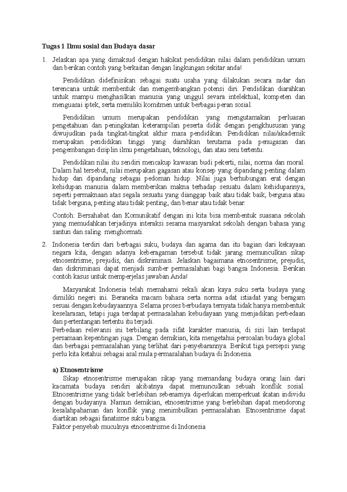 SOAL UAS ISDB - Soal UAS Ilmu Sosial Budaya Dasar - Mengembangkan kesadaran mahasiswa dalam ...