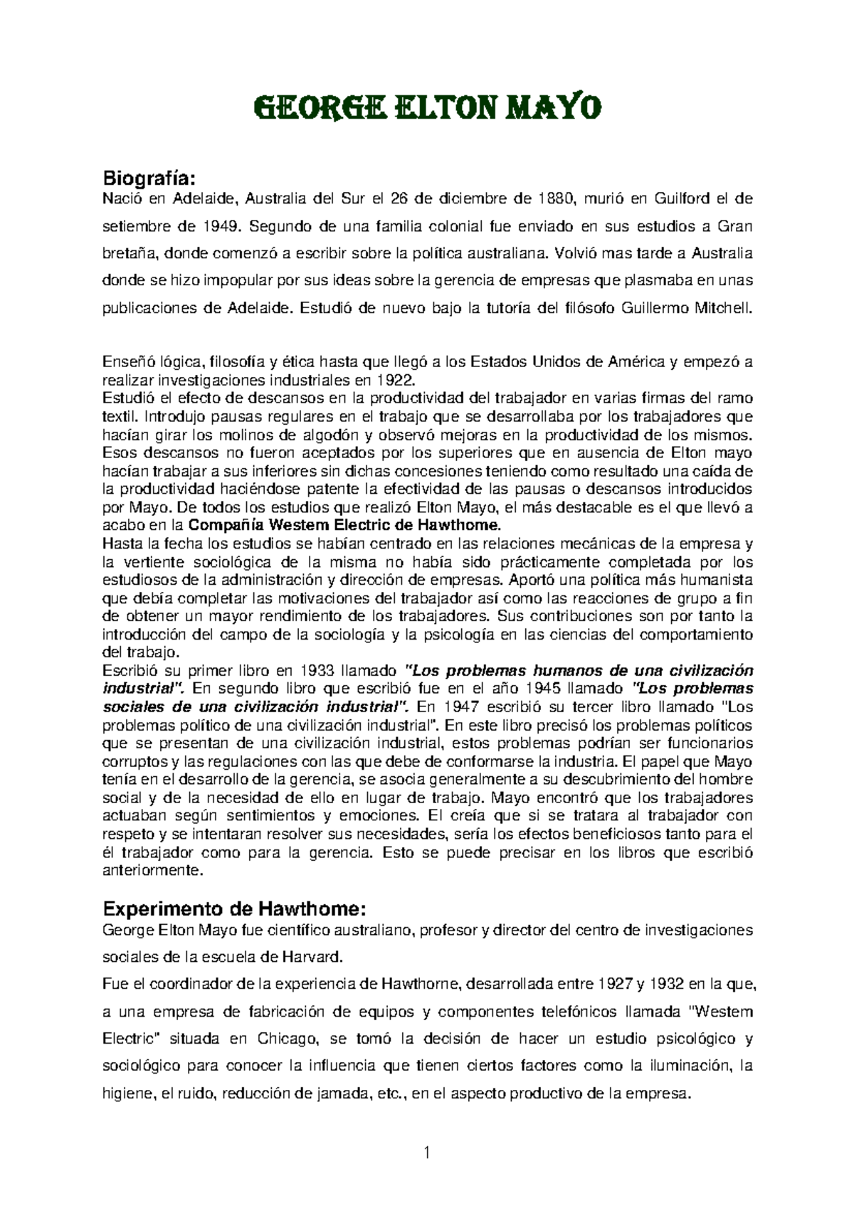 Estudio de Elton Mayo y el Experimento de Hawthorne: Impacto en la ...