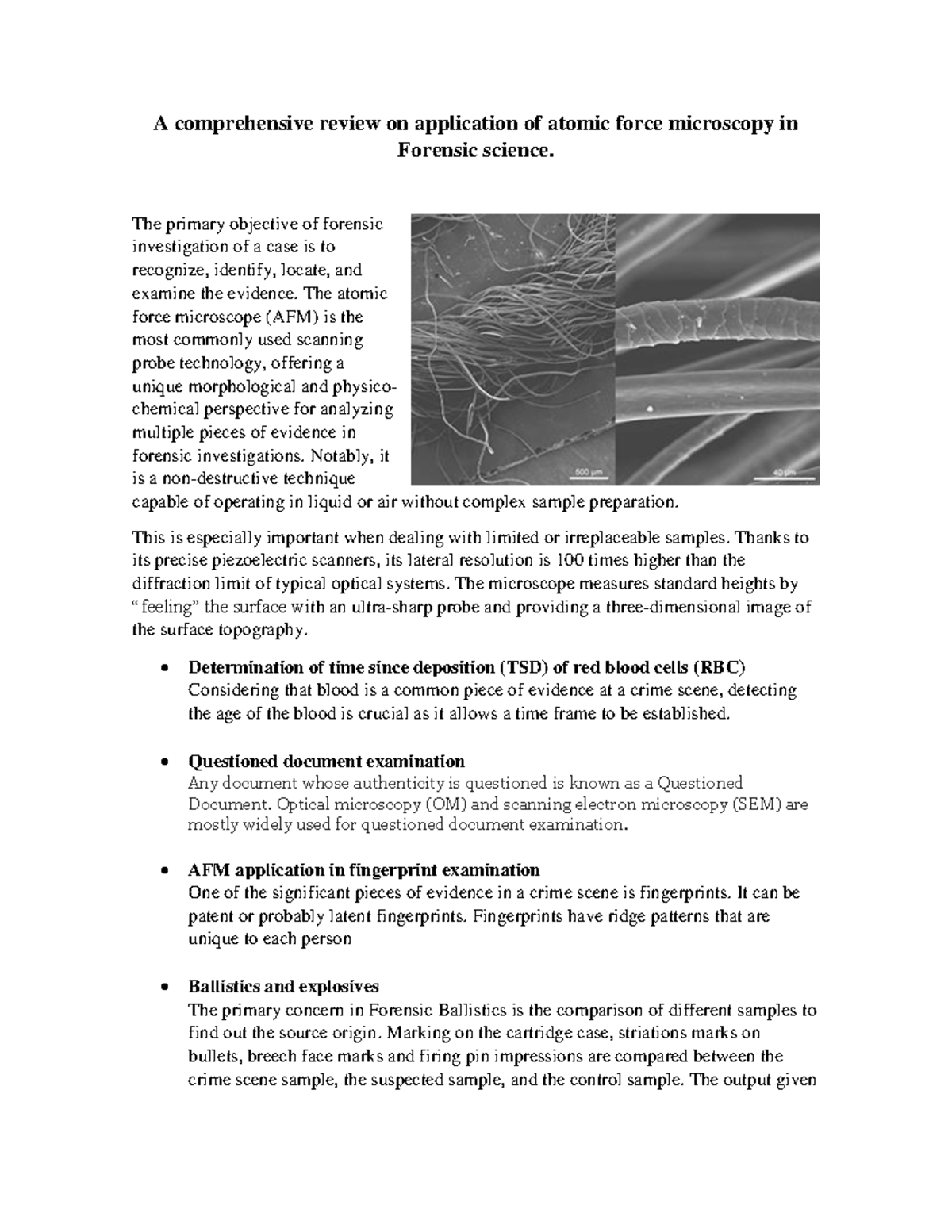 Unit II: Applications of AFM in Forensic Science - Summary - Studocu