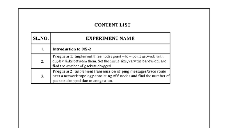 Computer Network Laboratory Manual BCS502: NS2 Experiments and Implementation - Studocu