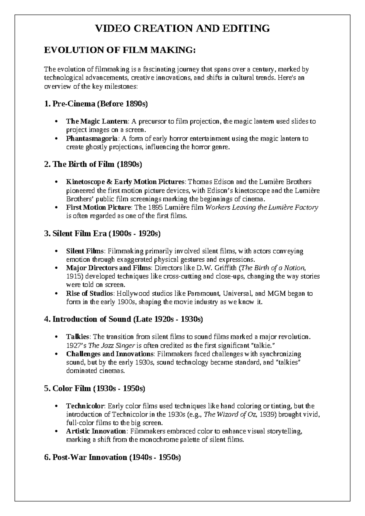 VIDEO CREATION AND EDITING: A Journey Through Filmmaking Evolution ...