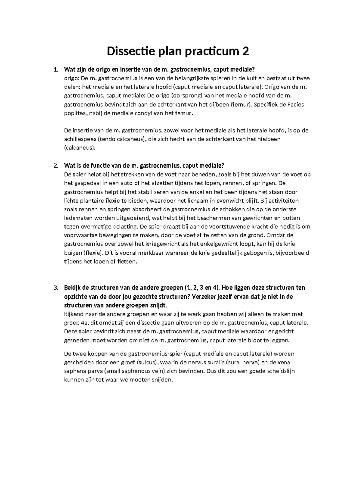 Dissectie Practicum 2: Origo en Functie van m. Gastrocnemius - Studeersnel