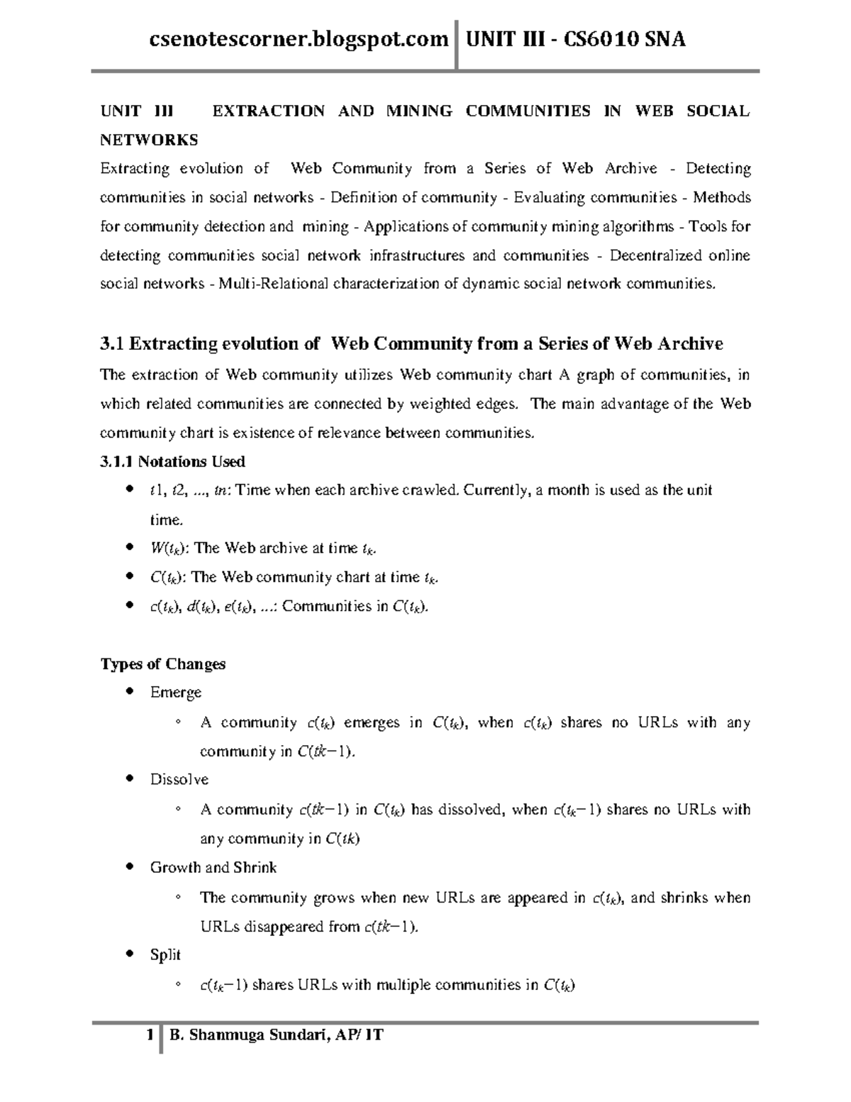 UNIT CS6010 SNA Community Detection and Mining in Social Networks - Studocu