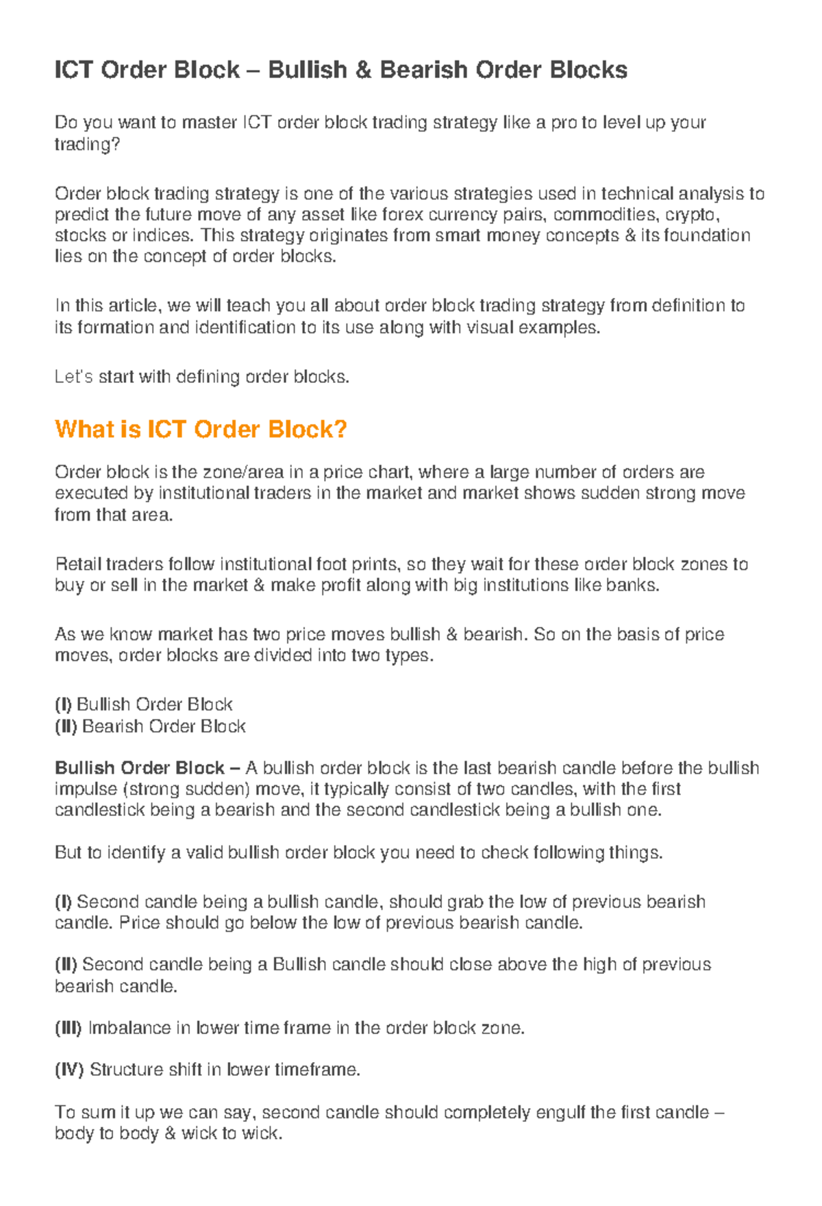 ICT Order Block Trading Strategy: Bullish & Bearish Insights - Studocu
