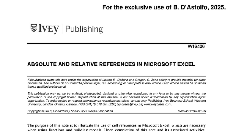 W16406 Final Exam Notes: Absolute & Relative References in Excel - Studocu