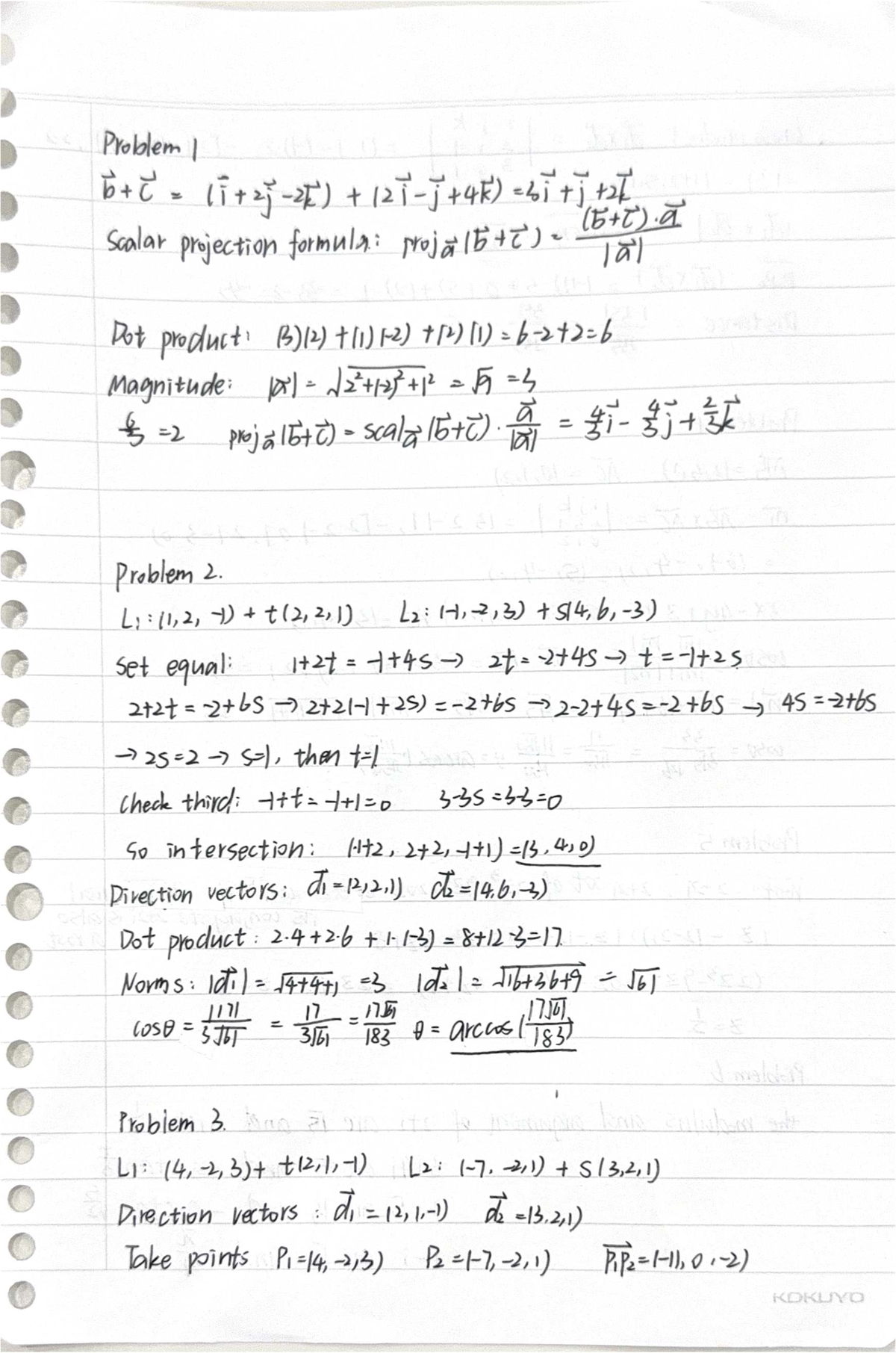HW5 - Scalar Projection and Intersection Problems in Vector Analysis ...
