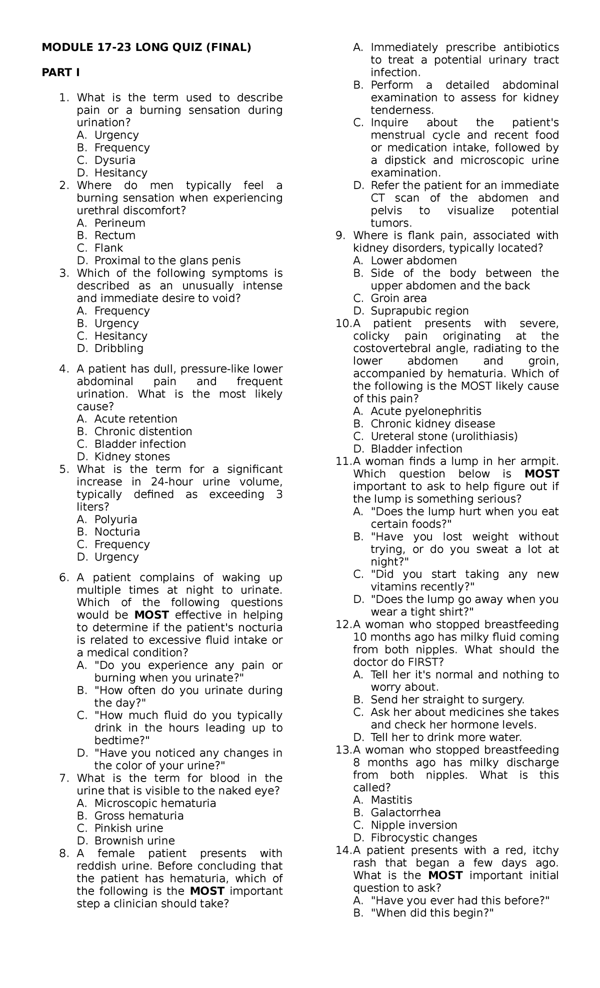 HA LEC Module 17-23 Final Exam Long Quiz Review - Studocu