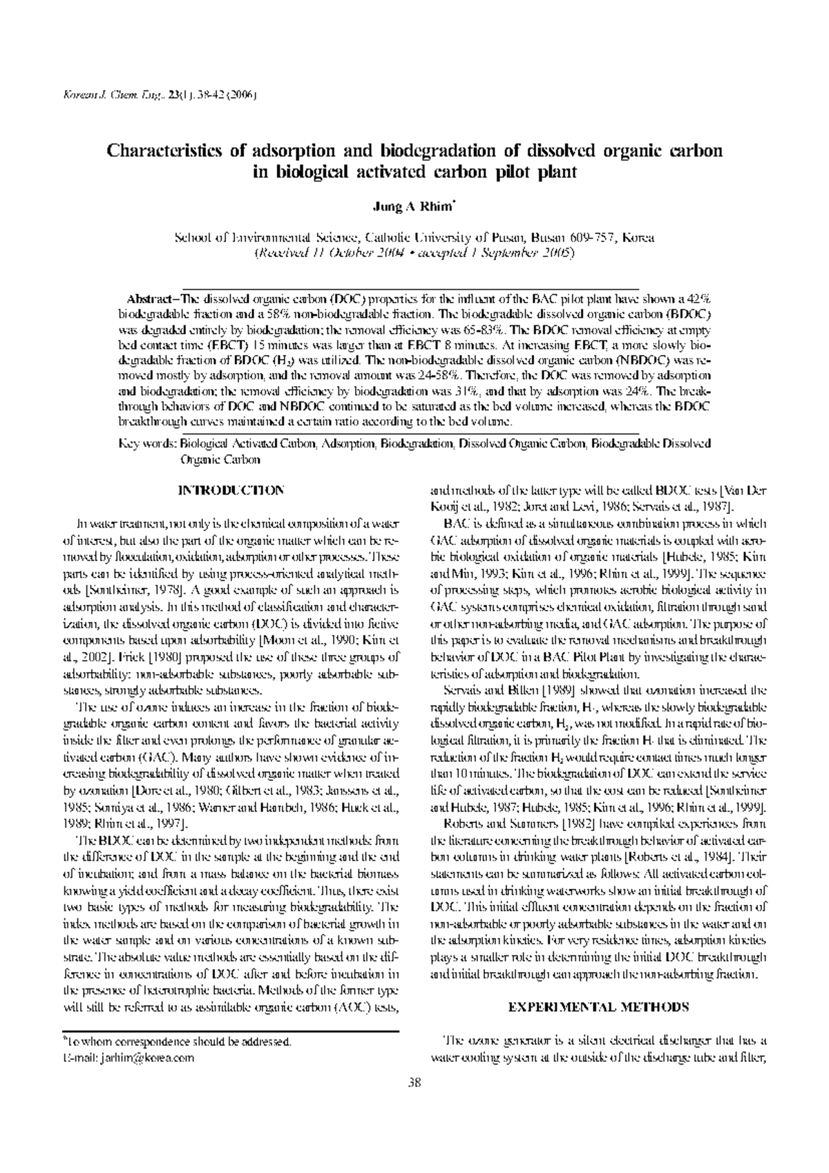 Characteristics of adsorption and biodegradation - Korean J. Chem. Eng ...