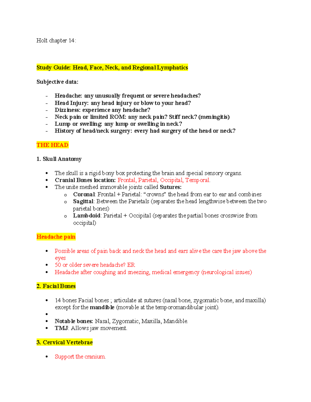 Holt NSG 3160 Chapter 14 Study Guide: Head, Face, Neck, and Lymphatics ...