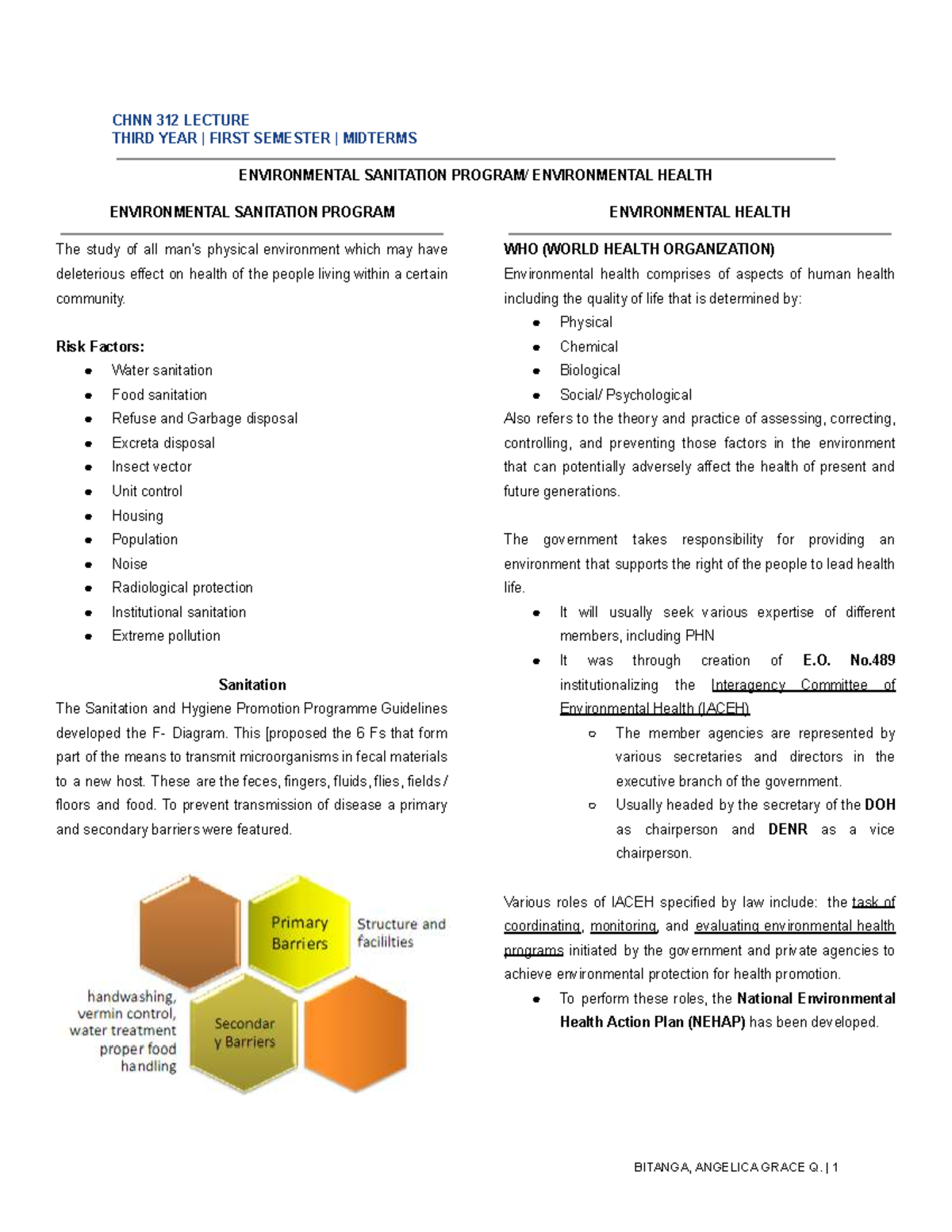 CHNN 312 MIDTERM LECTURE NOTES ON ENVIRONMENTAL SANITATION - Studocu