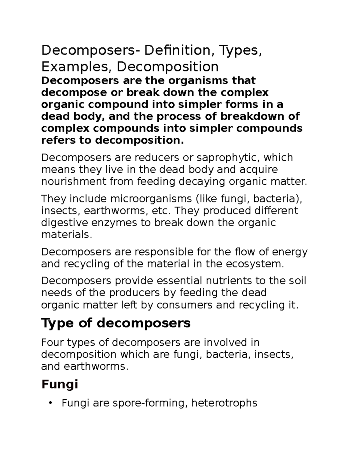 Bio 4 - Notes - Decomposers- Definition, Types, Examples, Decomposition ...
