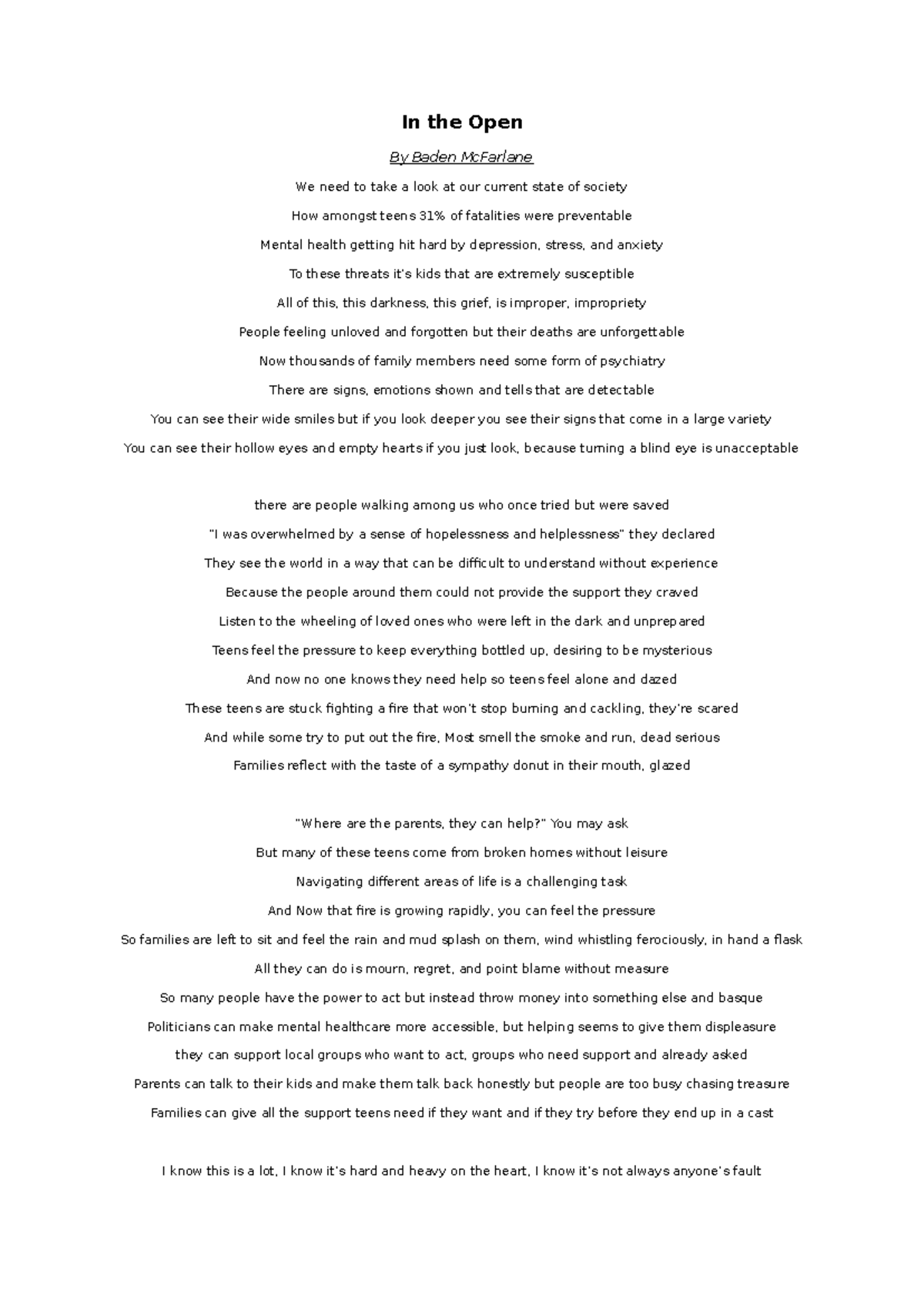 Protest Poem: Mental Health Crisis Among Teens - Poetry Assessment ...